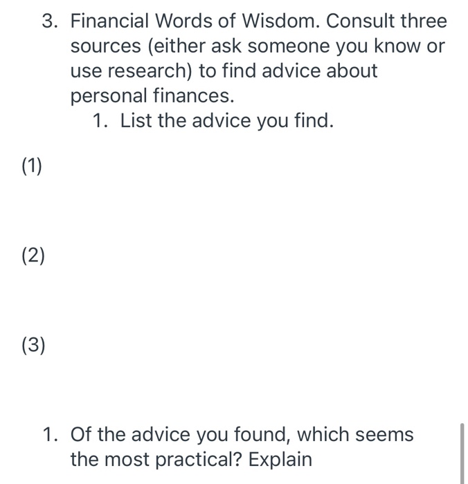 Solved 3. Financial Words of Wisdom. Consult three sources | Chegg.com
