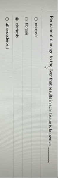 Solved Permanent damage to the liver that results in scar | Chegg.com