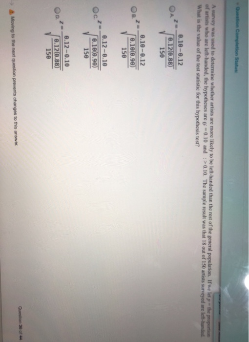 Solved Question completion Status A survey was used to | Chegg.com