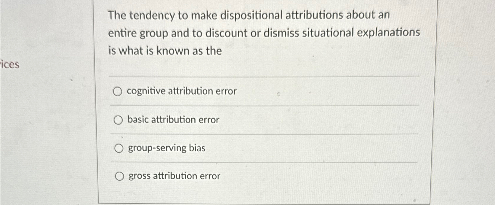Solved The tendency to make dispositional attributions about | Chegg.com
