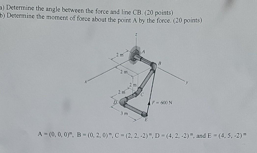 Solved a) Determine the angle between the force and line CB. | Chegg.com