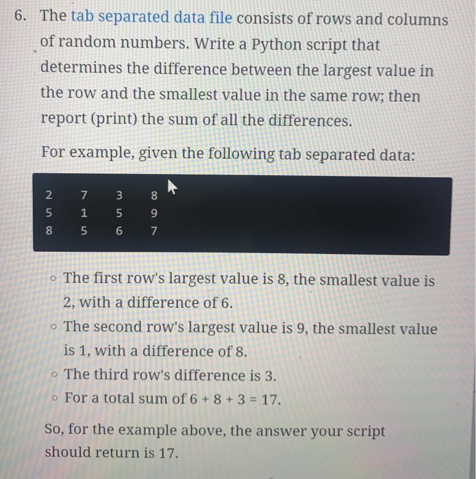 Solved 6 The Tab Separated Data File Consists Of Rows And 5949