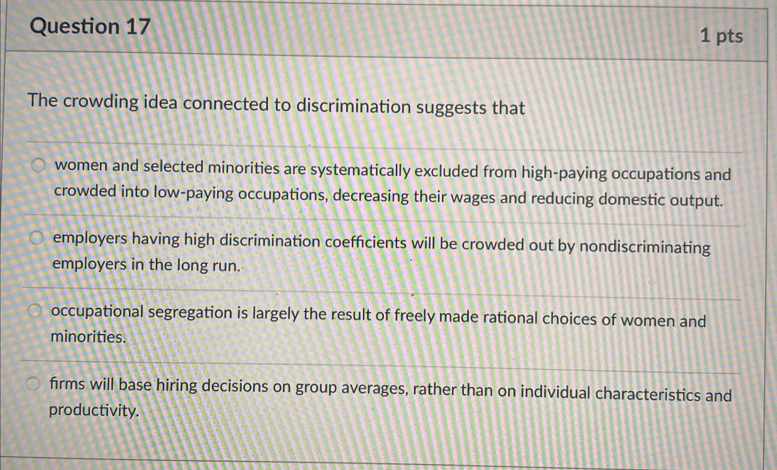 Solved Question 171 ﻿ptsThe crowding idea connected to | Chegg.com