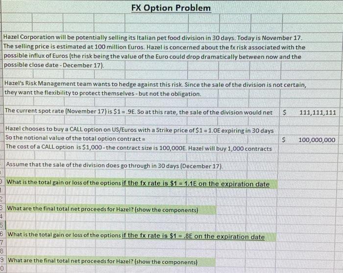 Solved FX Option Problem Hazel Corporation will be | Chegg.com