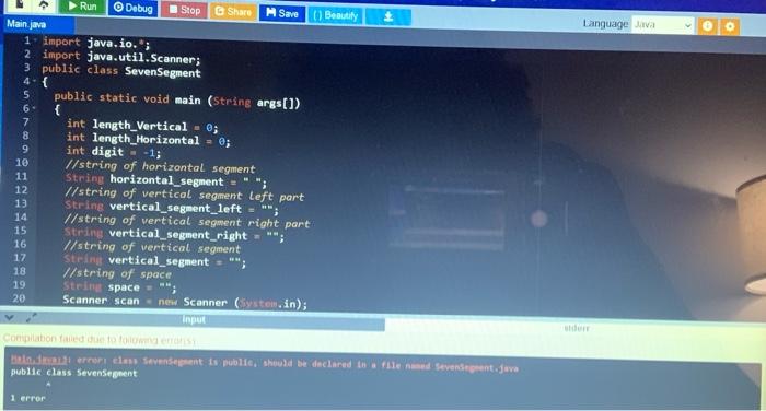 Solved public class Sevensegent 1 error | Chegg.com