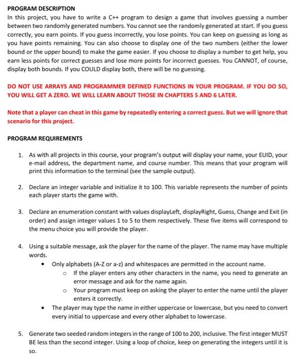 Solved SAMPLE OUTPUT 5 (This shows how Guessing a number | Chegg.com