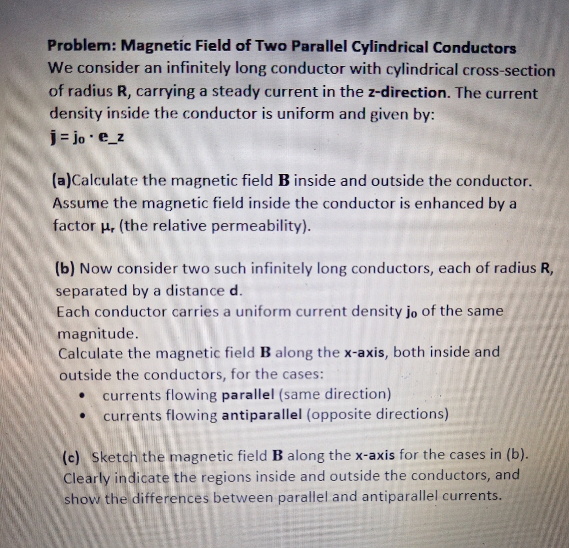 Solved Problem: Magnetic Field of Two Parallel Cylindrical | Chegg.com