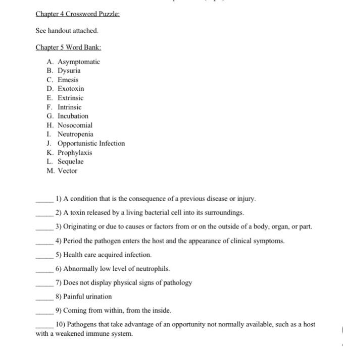 Solved See handout attached. Chapter 5 Word Bank: A. | Chegg.com
