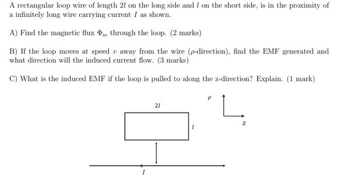 Solved A rectangular loop wire of length 21 on the long side | Chegg.com