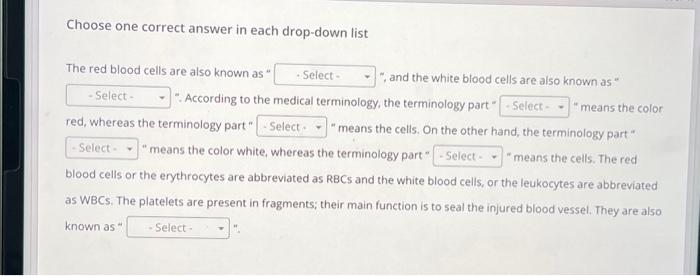 Solved Choose one correct answer in each drop-down list The | Chegg.com