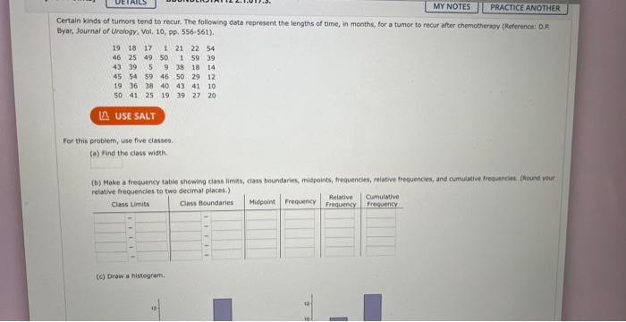 Solved Certain kinds of tumors tend to recur. The following | Chegg.com