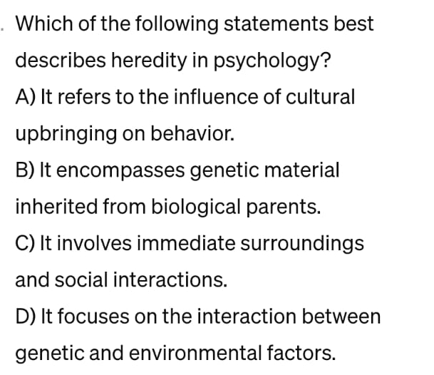 Solved Which of the following statements best describes | Chegg.com