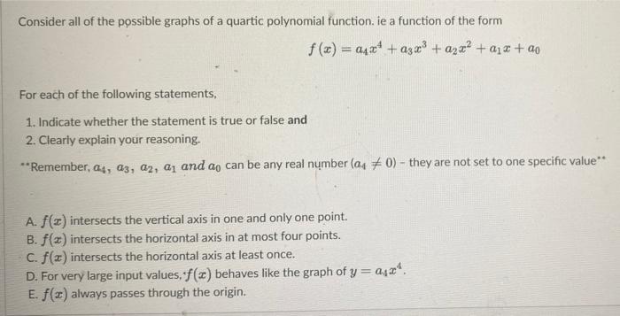 Solved Consider all of the possible graphs of a quartic | Chegg.com