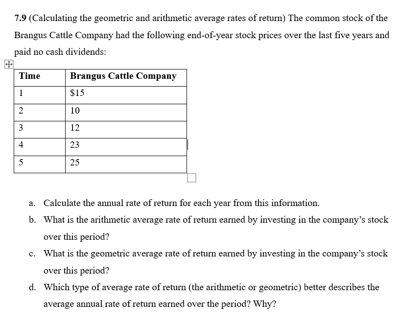 Solved 7.9 (Calculating the geometric and arithmetic average | Chegg.com
