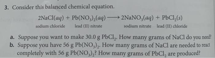 Solved sodium chloride 3. Consider this balanced chemical | Chegg.com