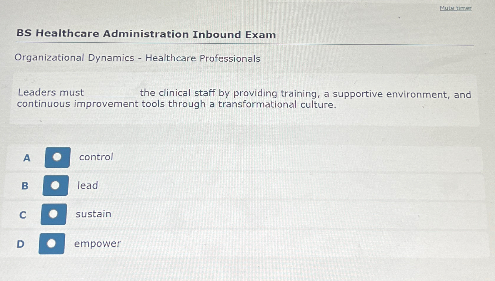 Solved Mute timerBS Healthcare Administration Inbound | Chegg.com