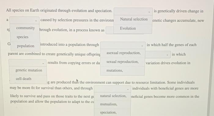 Solved Complete the passage describing evolution and | Chegg.com