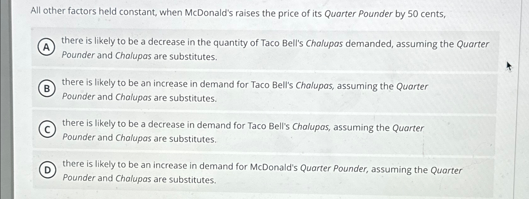 Solved All other factors held constant, when McDonald's | Chegg.com