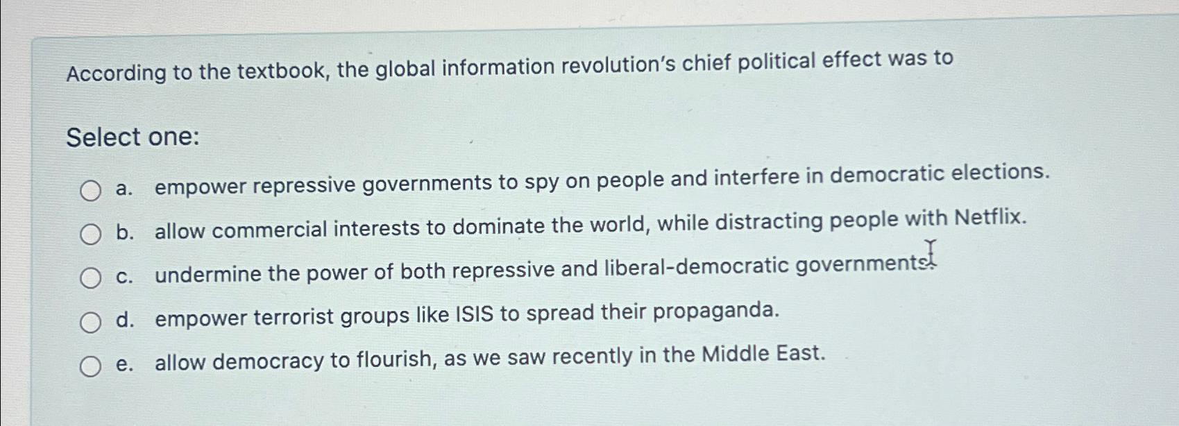 Solved According to the textbook, the global information | Chegg.com