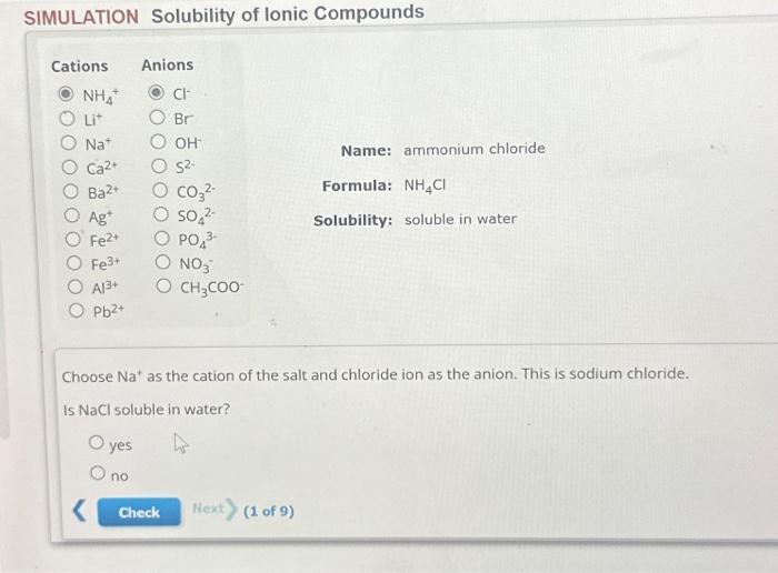 Solved SIMULATION Solubility of lonic Compounds Cations | Chegg.com