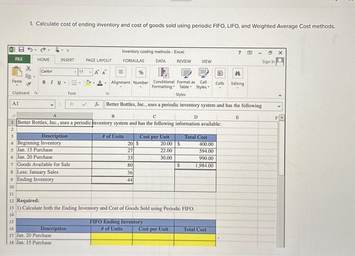 1. Calculate cost of ending inventory and cost of | Chegg.com