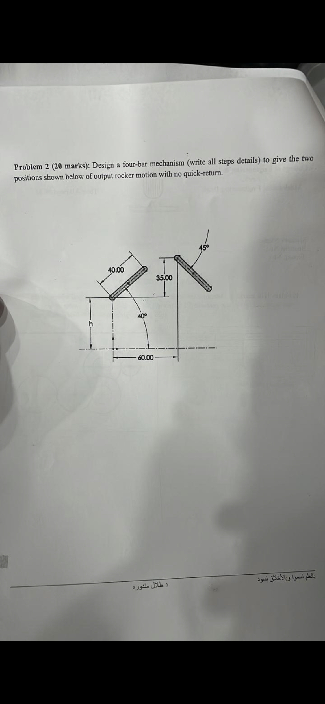 Solved Problem 2 (20 marks): Design a four-bar mechanism | Chegg.com Solved Problem 2 (20 marks): Design a four-bar mechanism | Chegg.com
