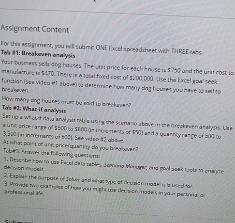Solved Assignment ContentFor this assignment, you will | Chegg.com
