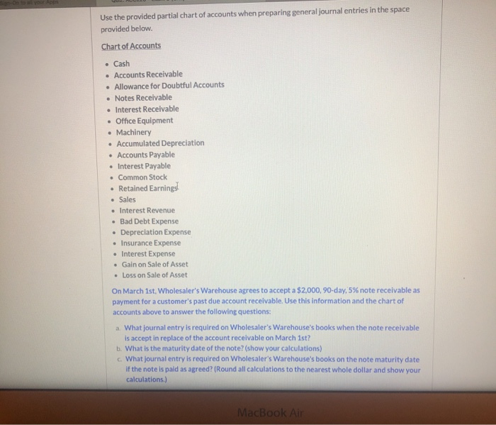Solved Use the provided partial chart of accounts when | Chegg.com