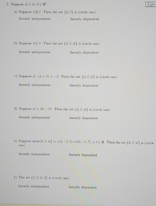 Solved Suppose vec(u),vec(v),vec(w),vec(x)inR3.3ptsa) | Chegg.com