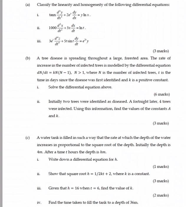 Solved A Classify The Linearity And Homogeneity Of The