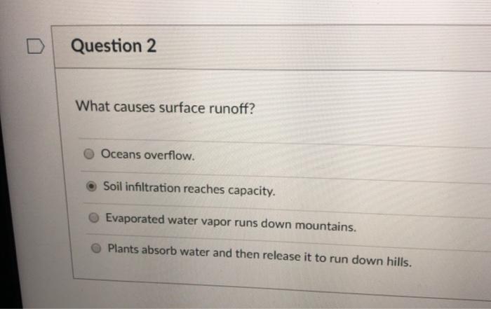 Solved Question 2 What causes surface runoff? Oceans | Chegg.com