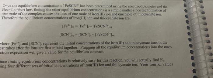 Solved Once the equilibrium concentration of FeSCN has been | Chegg.com