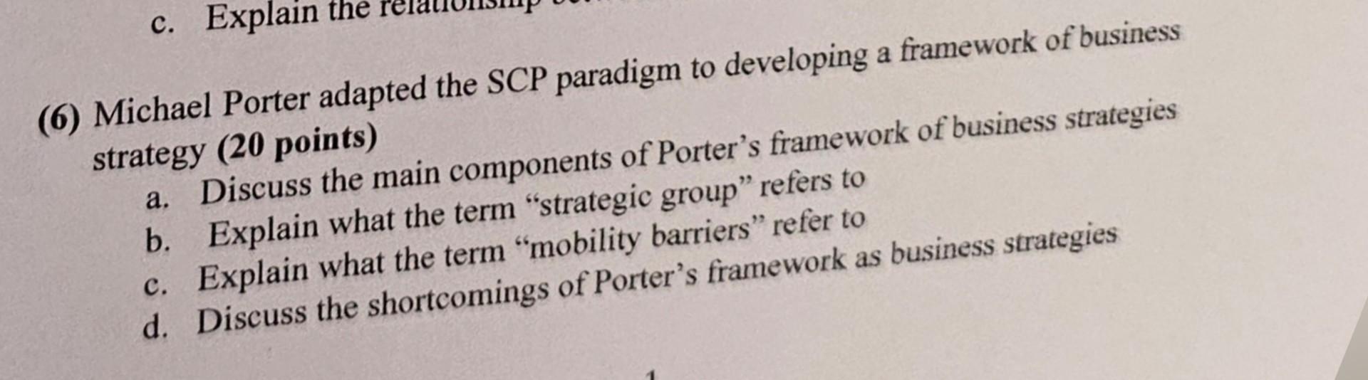 Solved (6) Michael Porter adapted the SCP paradigm to | Chegg.com