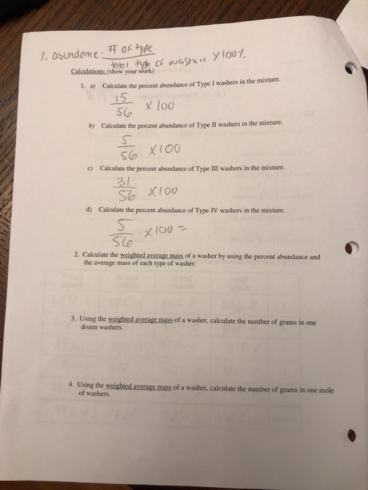 Lab 15: Moles and Isotopes Data Total mass of washers | Chegg.com