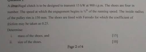 Solved A centrifugal cluch is to be designed to transmit 1.5 | Chegg.com