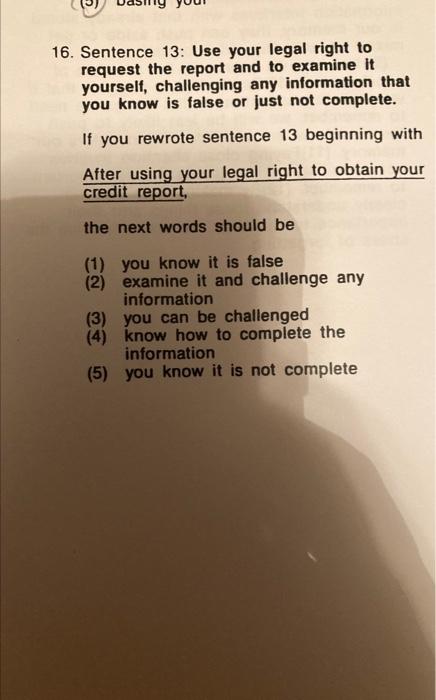 16. Sentence 13: Use your legal right to request the | Chegg.com