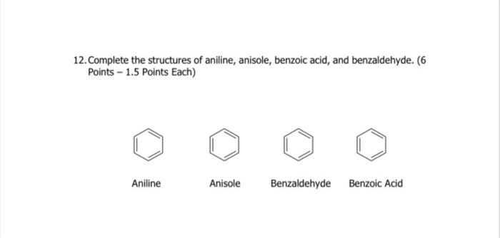 Solved 12. Complete the structures of aniline, anisole, | Chegg.com