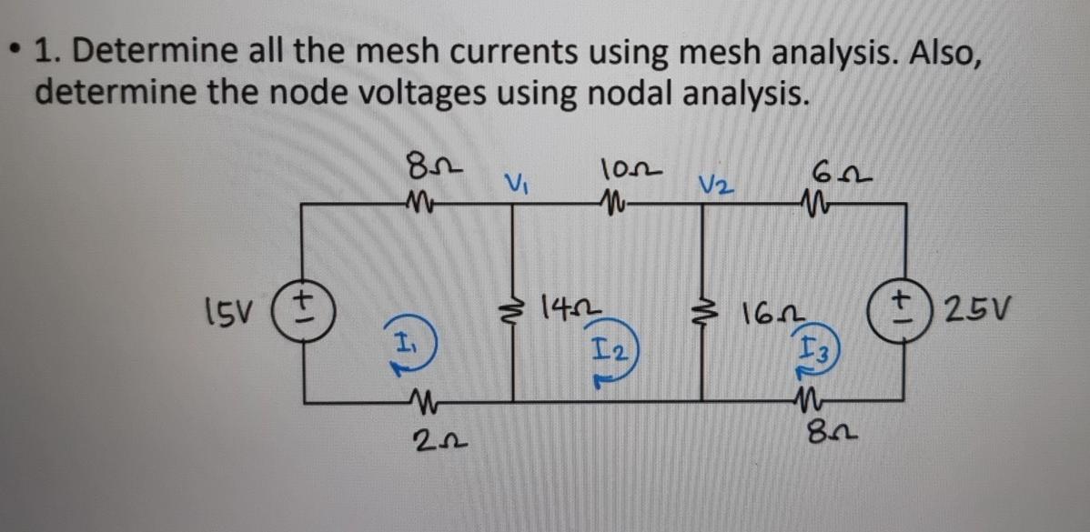 Solved 1. Determine all the mesh currents using mesh | Chegg.com