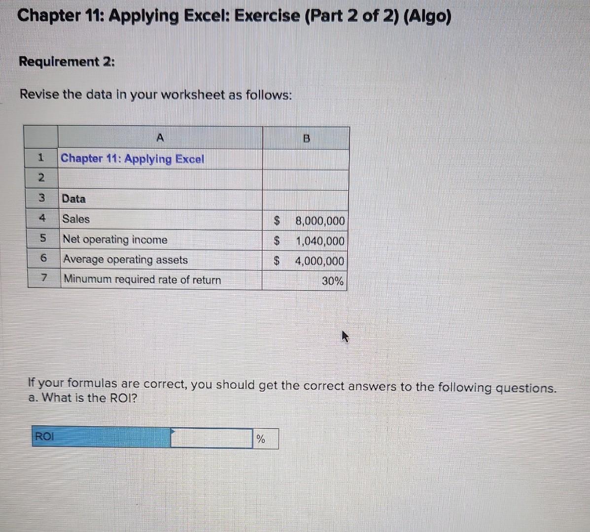 Solved Cnaprer 11: Applying Excel: Excel Worksheet (Part 1 | Chegg.com
