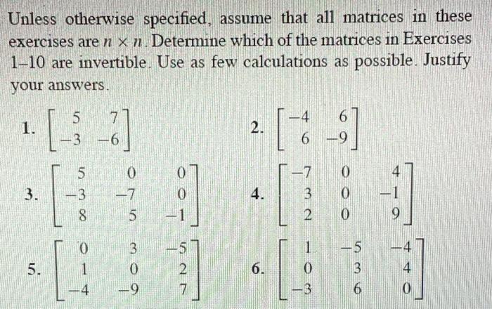 Solved Unless Otherwise Specified Assume That All Matrices 