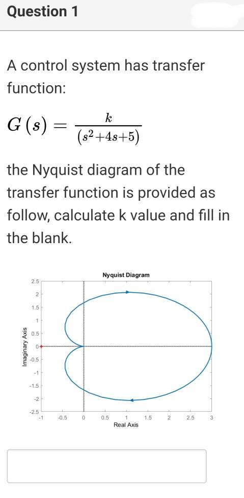Solved Question 1 A control system has transfer function: k | Chegg.com