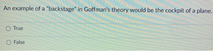 Solved An example of a "backstage" in Goffman's theory would | Chegg.com