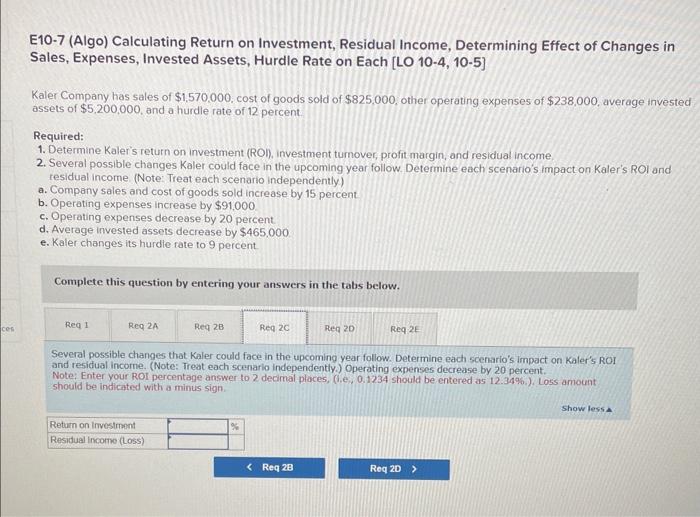 Solved E10-7 (Algo) Calculating Return on Investment, | Chegg.com