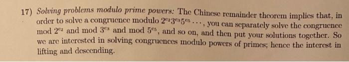 7 Solving Problems Modulo Prime Powers The Chinese