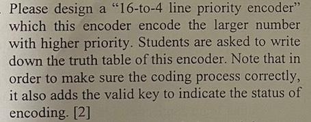 Solved Please design a "16-to-4 ﻿line priority encoder" | Chegg.com