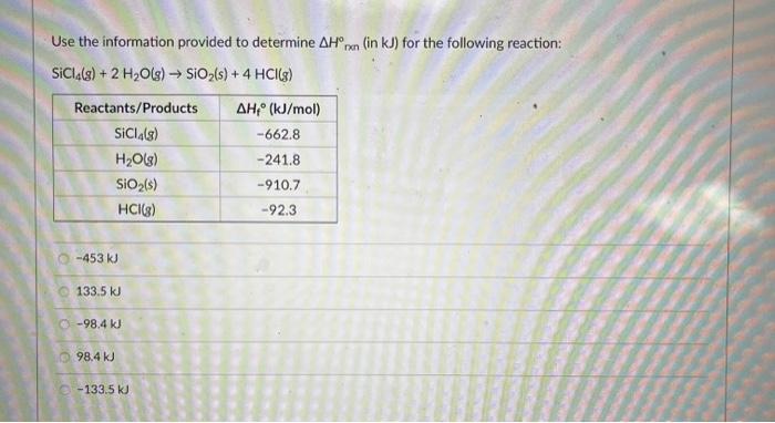 Solved Use the information provided to determine AH°rxn (in | Chegg.com