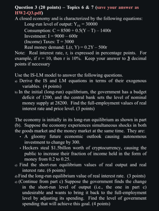Solved Question 3 (20 ﻿points) - ﻿Topics 6 ﻿Question 3 (20 | Chegg.com