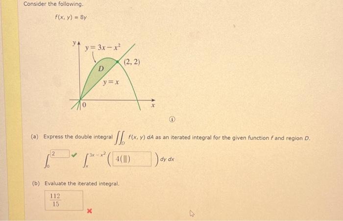 Solved Consider the following. f(x,y)=8y (a) Express the | Chegg.com