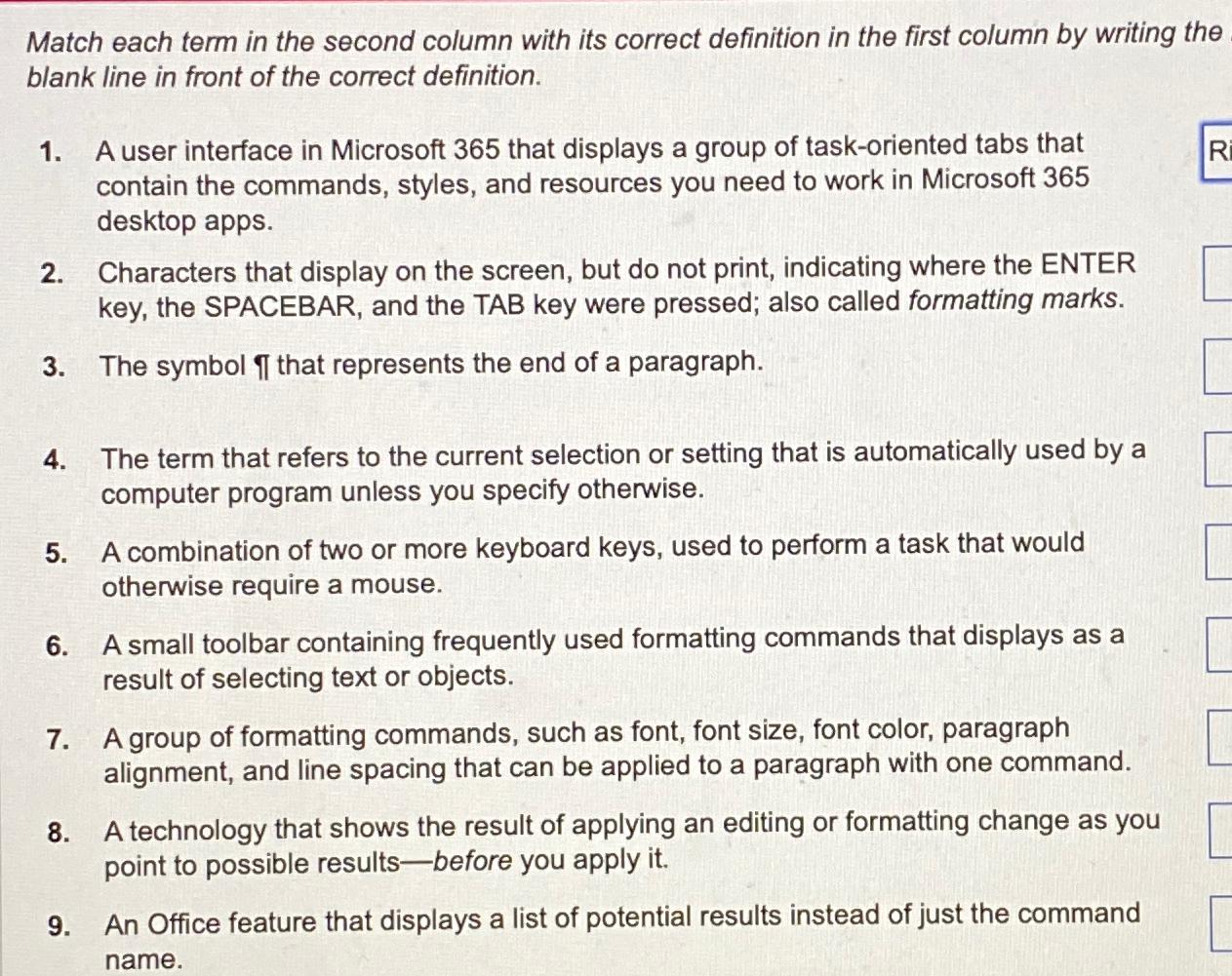 Solved Match each term in the second column with its correct | Chegg.com
