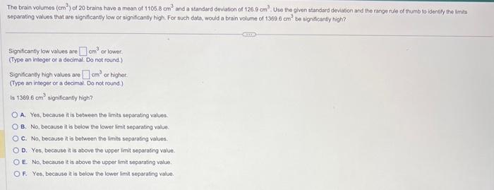 Solved separating values that are significantly low or | Chegg.com